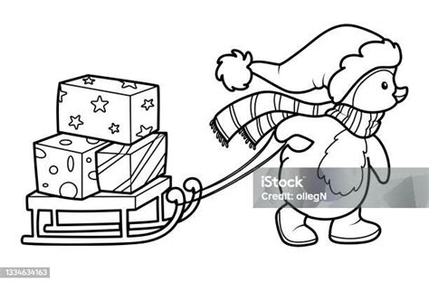 아이들을위한 크리스마스 색칠 공부 책이나 페이지 크리스마스 펭귄 흑백 벡터 일러스트레이션 컬러링 북 페이지 일러스트레이션 기법에 대한 스톡 벡터 아트 및 기타 이미지