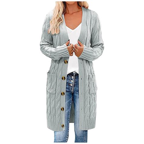 Dezsed Womens Long Sleeve Cable Knit Long Cardigan Open Front Button