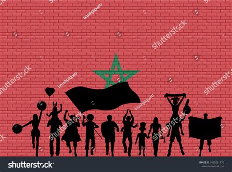 Moroccan Supporter Silhouette Front Brick Wall เวกเตอร์สต็อก ปลอดค่าลิขสิทธิ์ 1095561770