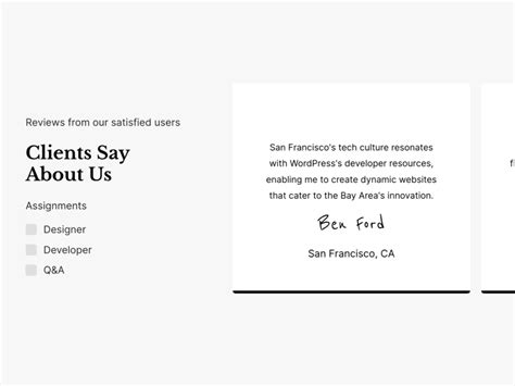 testimonials with checkboxes filter unlimited elements widget library for elementor blocks