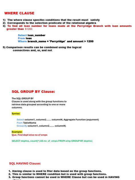 Sql Group By And Having Clauses Pdf
