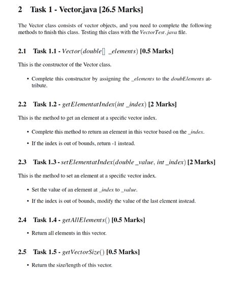 solved 2 task 1 vector java [26 5 marks] the vector class