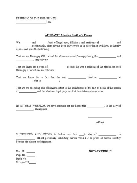 Affidavit Attesting Death Of A Person Pdf