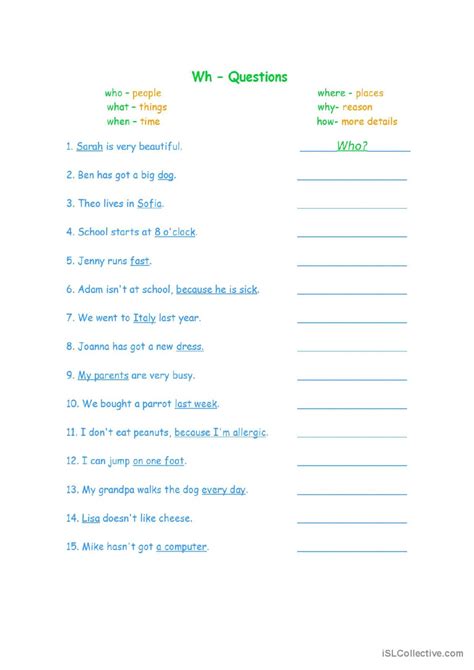 Wh Questions Worksheet General Voca English Esl Worksheets Pdf And Doc