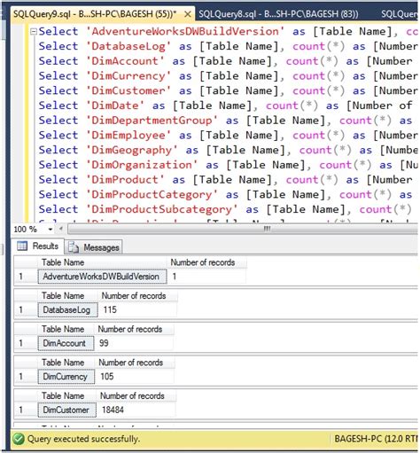 Microsoft Business Intelligence Get Records Counts For All Tables In A Database