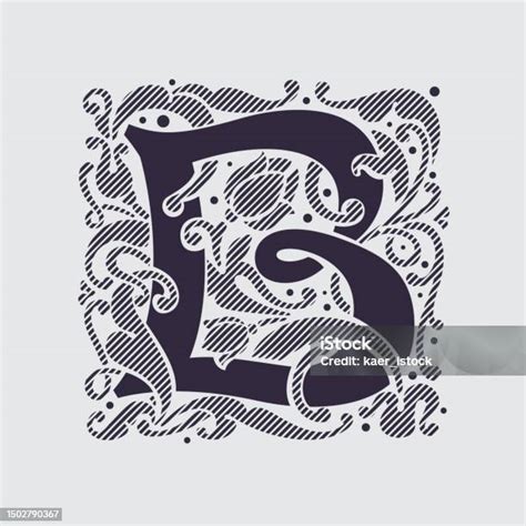 꽃 장식과 대각선 부화의 중세 대문자 B 로고 빈티지 앤티크 고딕 스타일의 드롭 캡 럭셔리 벡터 이니셜 모노그램에 대한 스톡 벡터 아트 및 기타 이미지 Istock