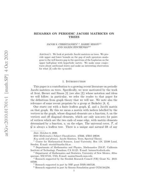 Pdf Remarks On Periodic Jacobi Matrices On Trees