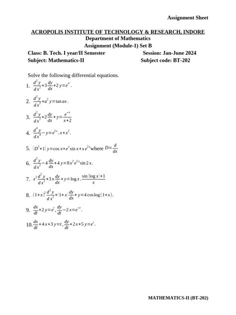 Assignment Sheet U 1 Set B Pdf