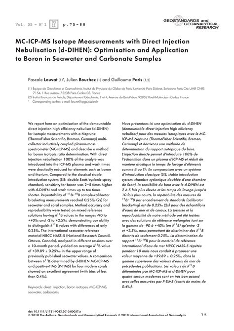 Pdf Mc‐icp‐ms Isotope Measurements With Direct Injection Nebulisation D‐dihen Optimisation