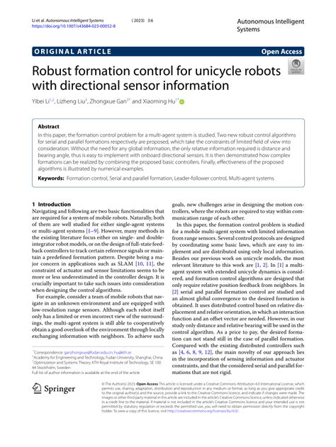 Pdf Robust Formation Control For Unicycle Robots With Directional