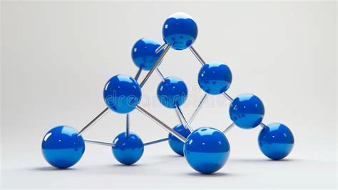 Molecular Structure Model With Blue Spheres And Metal Connectors On White Background Stock