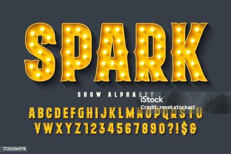 레트로 서커스 알파벳 디자인 카바레 Led 램프 문자와 숫자 브로드웨이 맨해튼에 대한 스톡 벡터 아트 및 기타 이미지