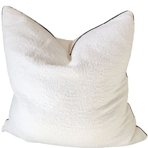 Millard Jacquard Linen Cushion 55cm Square Gassin White With Black Piping Outdoor Furniture Co