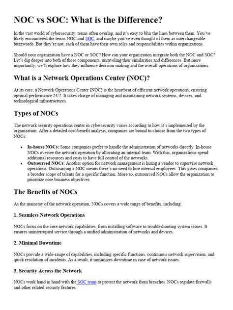 Noc Vs Soc What Is The Difference Pdf Computer Security Security