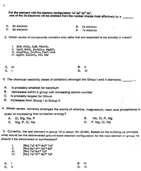 For The Element With The Electron Configuration 1sÂ² 2sÂ² 2pâ ¶ 3sÂ² One Of The 3s Electrons
