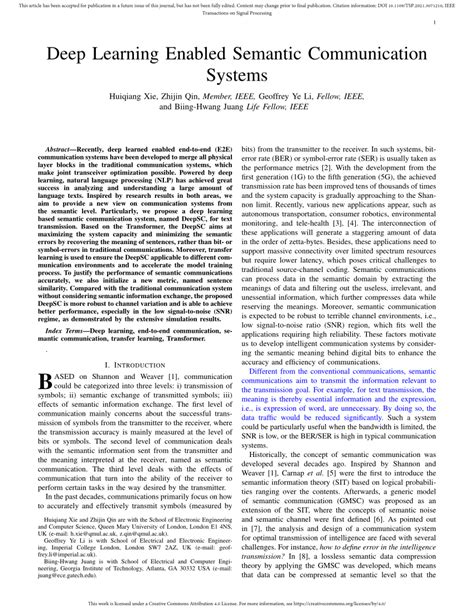 PDF Deep Learning Enabled Semantic Communication Systems