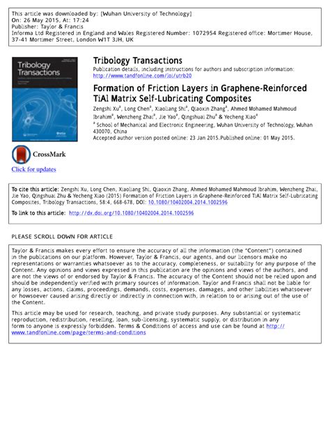 Pdf Formation Of Friction Layers In Graphene Reinforced Tial Matrix Self Lubricating Composites