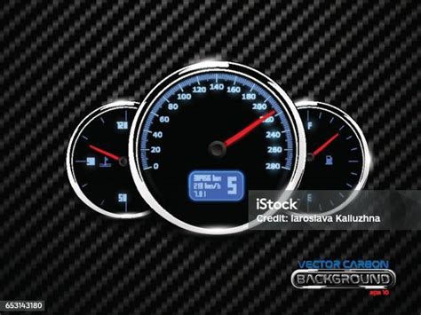 블랙 카본 배경 벡터 크롬 링 속도계 발광 가스 및 온도 자동 패널입니다 속도 포스터 디자인 요소 가벼운에 대한 스톡 벡터 아트 및 기타 이미지 Istock