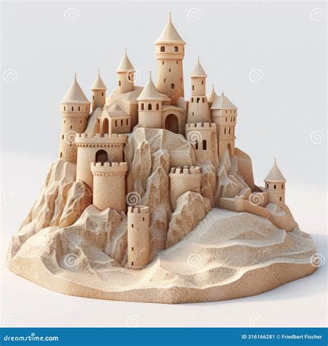 majestic sandcastle with multiple towers on a sandy beach background