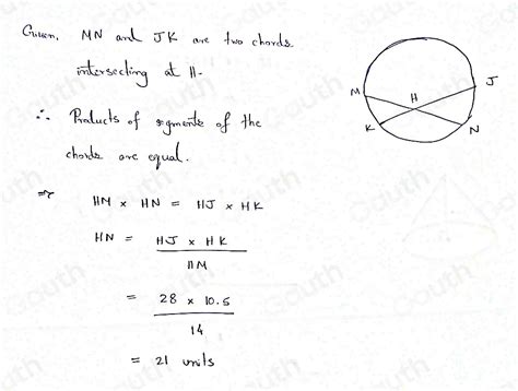Solved A In The Figure Below Two Chords Intersect Inside The Circle At Point H Suppose That
