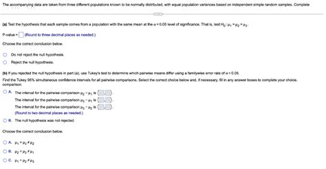Solved Data Table A Test The Hypothesis That Each Sample Chegg
