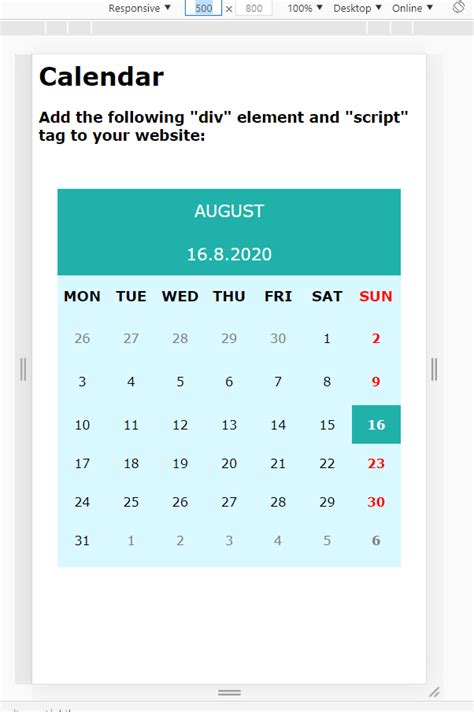 Github A Dridijscalendar A Pure Javascript Responsive Calendar
