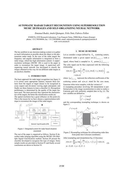 Pdf Automatic Radar Target Recognition Using Superresolution Music 2d