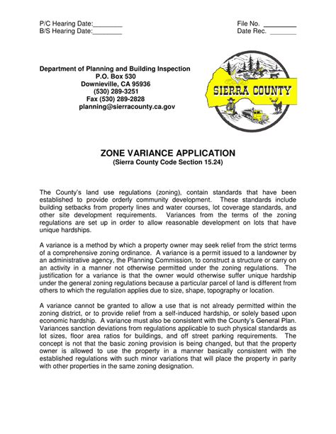 Sierra County California Zone Variance Application Fill Out Sign Online And Download Pdf