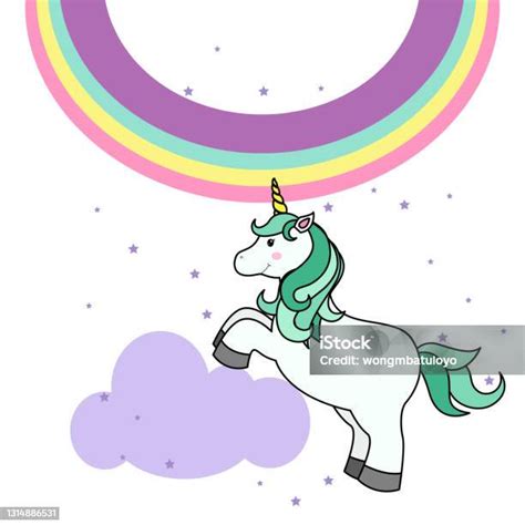 귀여운 만화 유니콘 에 구름과 무지개 인쇄 티셔츠 또는 스티커 배경 화면 배경 및 어린이를위한 손 그리기 일러스트 0명에 대한 스톡 벡터 아트 및 기타 이미지 Istock