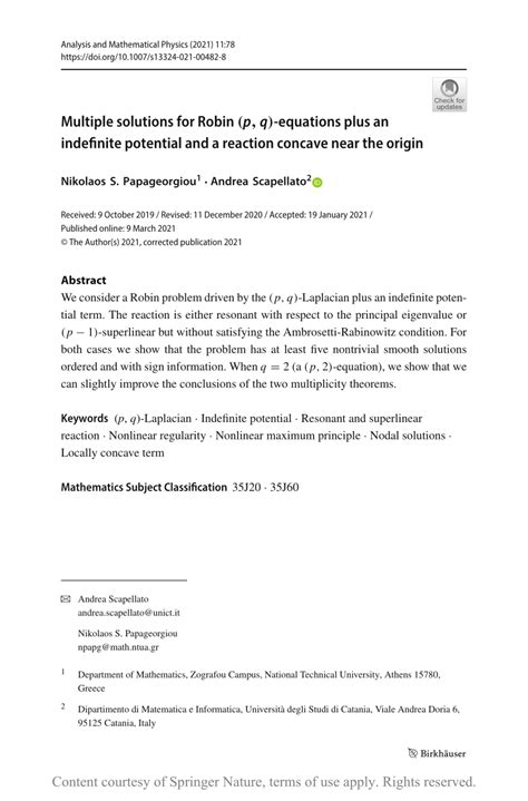 Pdf Multiple Solutions For Robin P Q Equations Plus An Indefinite