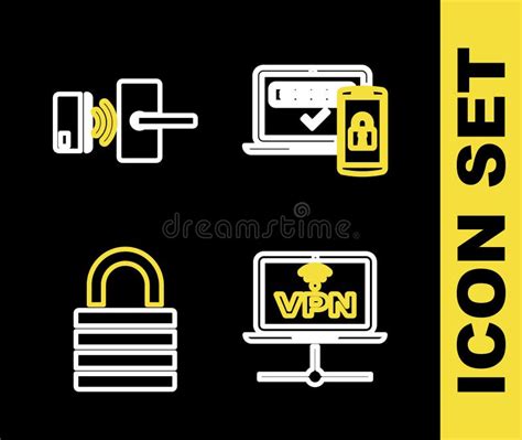 Network Lock Protection And Security Vector Icons Set Cyber Computer Network Business Data