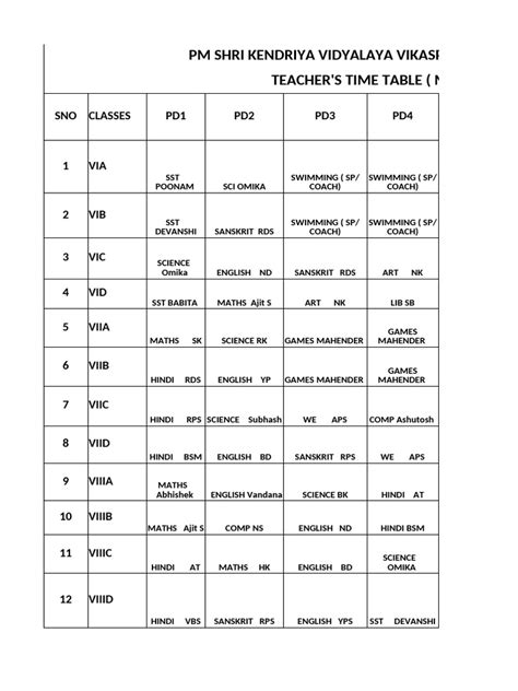 Class Time Table 2 12 24 Pdf