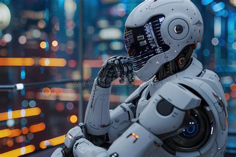 Futuristic Robot In Contemplation A Glimpse Into The Advanced Ai And