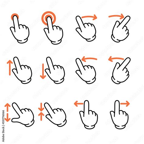 Touch Gesture Vector Line Icon Set Hand Swipe And Slide Touchscreen Technology Tap On Screen