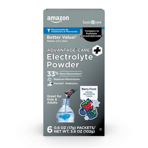Amazon Basic Care Advantage Care Electrolyte Powder Packets For Rehydration Berry Frost 6