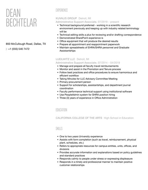 Administrative Support Associate Resume Samples Velvet Jobs