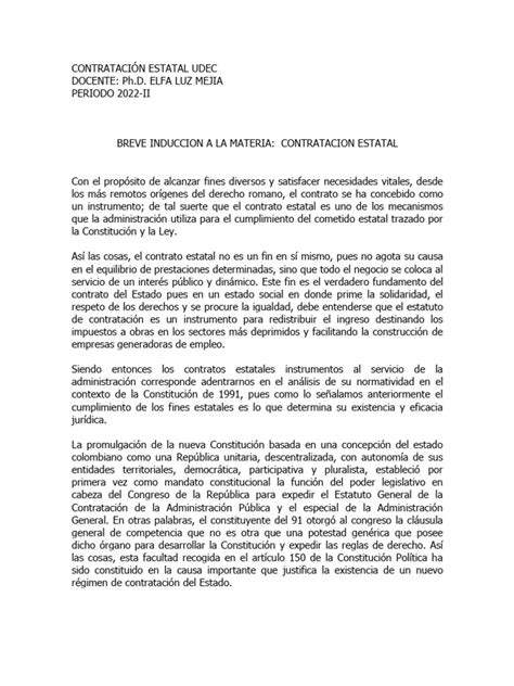Introducción A La Contratación Estatal Udec Pdf Estado Política Constitución