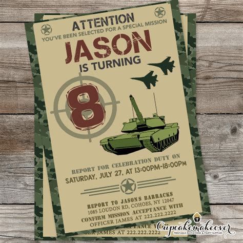 Military Camouflage Army Birthday Invitations Cupcakemakeover