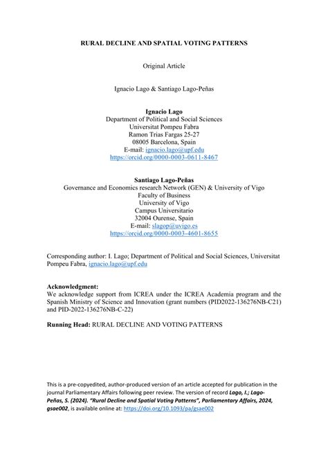 Pdf Rural Decline And Spatial Voting Patterns