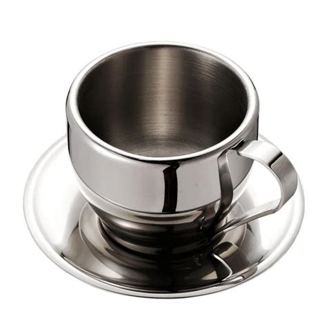 스테인레스 스틸 이중 벽 커피 컵 금속 손잡이 우유 차 컵 세트와 금속 컵 음료 용기 세트 2setlot 트레이cups