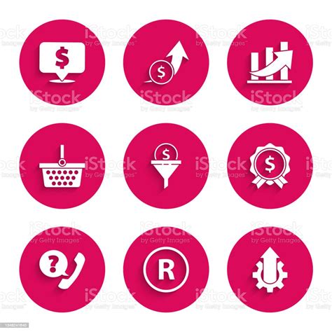 세트 리드 관리 등록 상표 화살표 성장 기어 사업 달러 전화 단말기 및 음성 거품 채팅 쇼핑 바구니 금융 동전 및 음성 아이콘가격 태그 벡터 Brand Name Online
