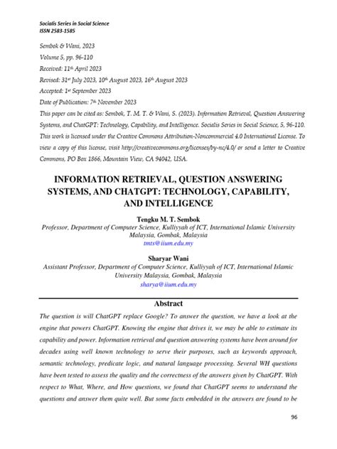 Information Retrieval Question Answering Systems And Chatgpt