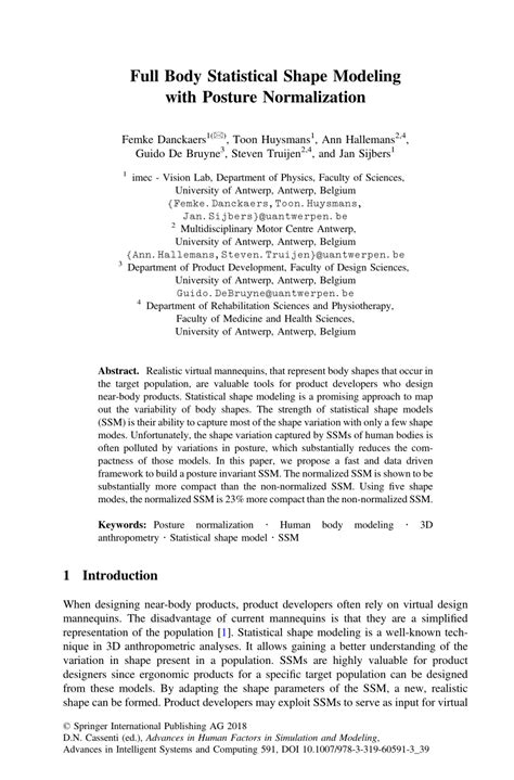 pdf full body statistical shape modeling with posture normalization