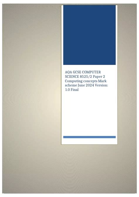 Aqa Gcse Computer Science 85252 Paper 2 Computing Concepts Mark Scheme