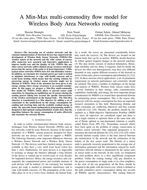 Pdf A Min Max Multi Commodity Flow Model For Wireless Body Area