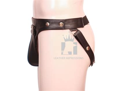 Mens Black Leather Jockstrap With Blue Stripe Shop Now