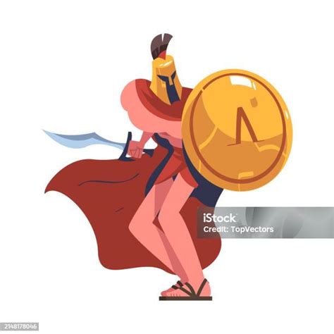 남자 스파르타 병사 또는 전사 에서 헬멧 와 칼 와 방패 벡터 일러스트 검에 대한 스톡 벡터 아트 및 기타 이미지 Istock