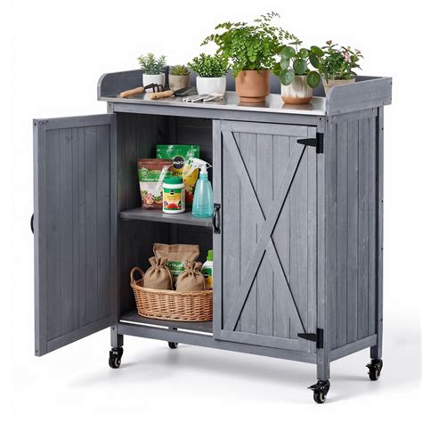 Vevor Potting Bench Table Outdoor Gardening Wooden Storage Cabinet