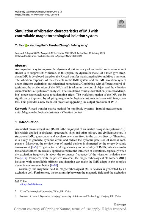 simulation of vibration characteristics of imu with controllable