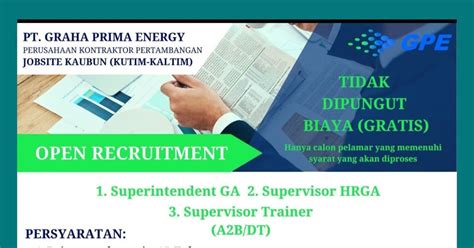 Lowongan Pekerjaan di PT. Graha Prima Energi (GPE) Lulusan D3/S1, Mei 2024 - GO-SINARBULAN.COM